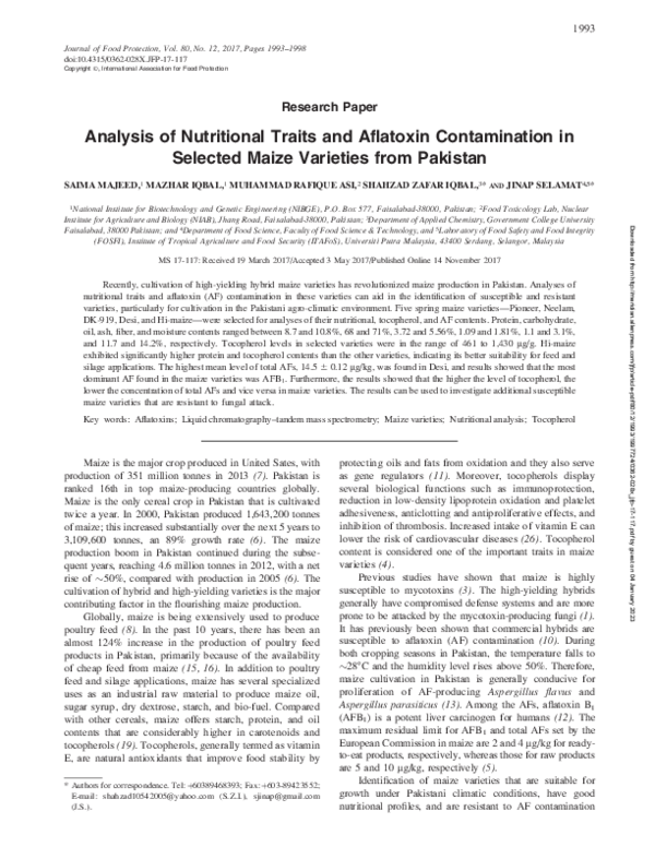 (PDF) Analysis of Nutritional Traits and Aflatoxin Contamination in ...