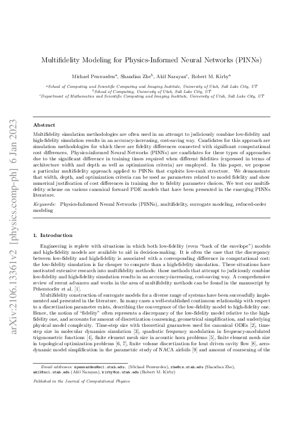 (PDF) Multifidelity modeling for Physics-Informed Neural Networks (PINNs)