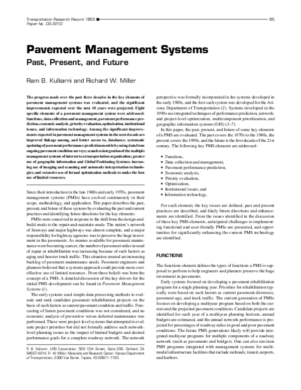 (PDF) Pavement Management Systems: Past, Present, and Future