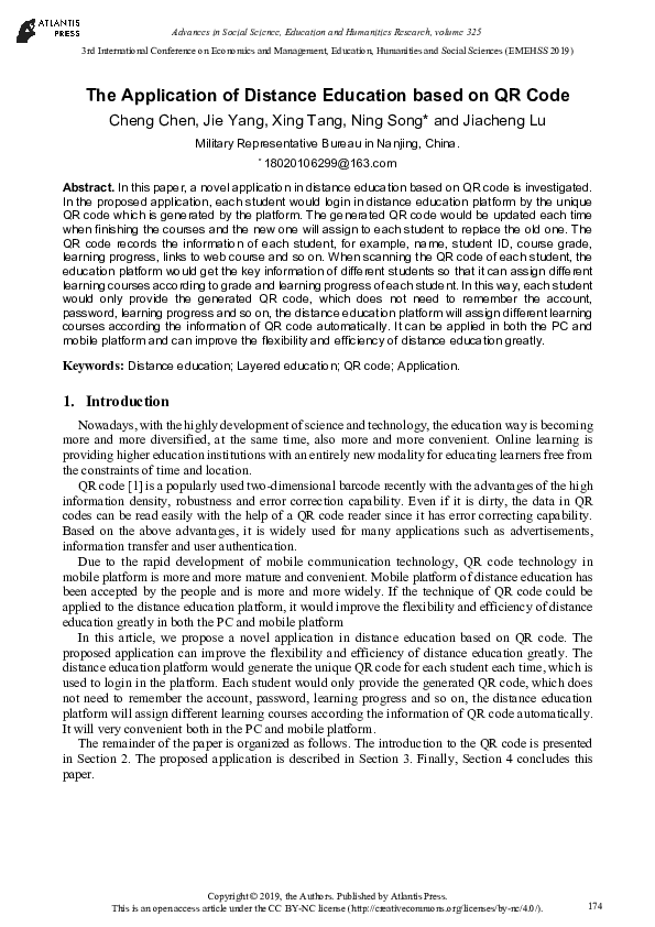 (PDF) The Application of Distance Education based on QR Code