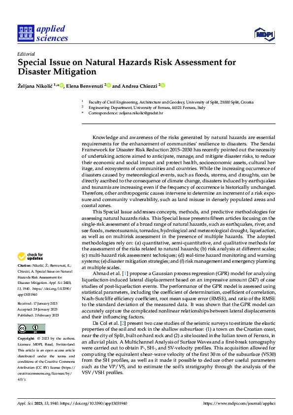 (PDF) Special Issue on Natural Hazards Risk Assessment for Disaster ...