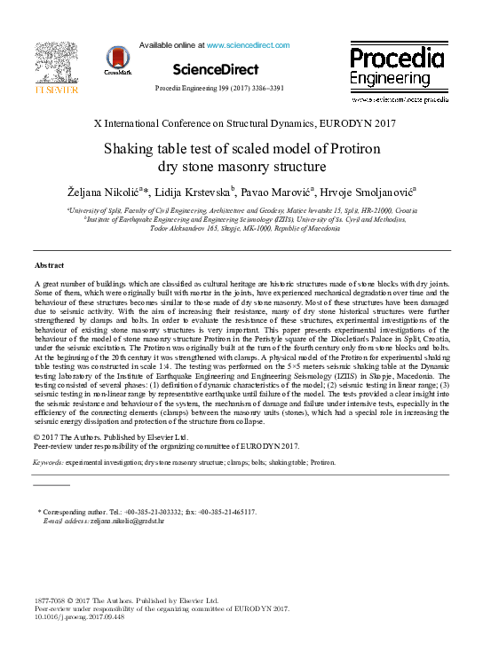 (PDF) Shaking table test of scaled model of Protiron dry stone masonry ...