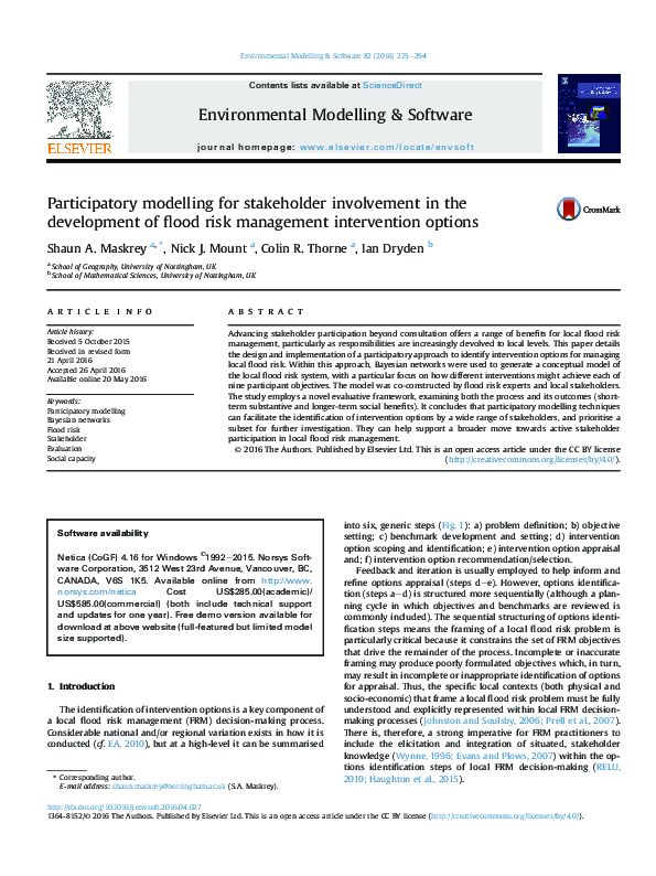 (PDF) Participatory modelling for stakeholder involvement in the development of flood risk ...