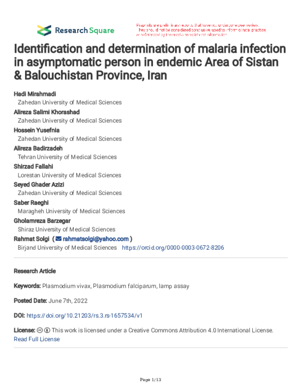 (PDF) Identification and determination of malaria infection in ...