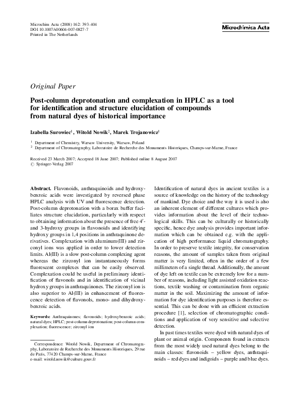 (PDF) Post-column deprotonation and complexation in HPLC as a tool for ...