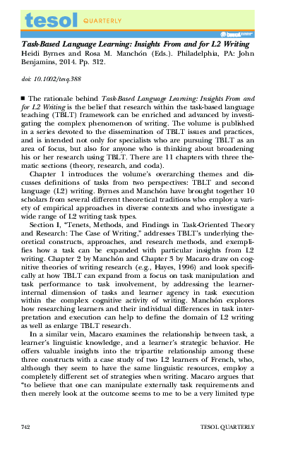 (PDF) Task-Based Language Learning: Insights From and for L2 Writing HeidiByrnes and Rosa M ...