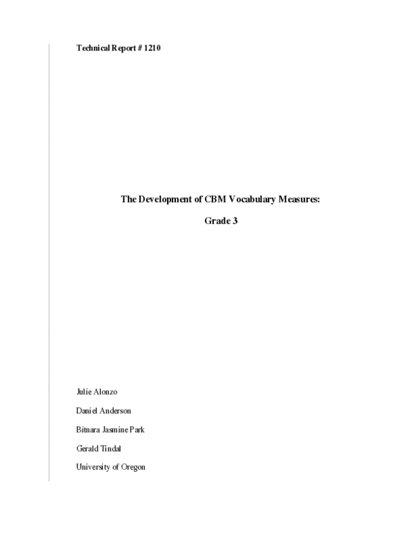 (PDF) The Development of CBM Vocabulary Measures: Grade 3. Technical ...
