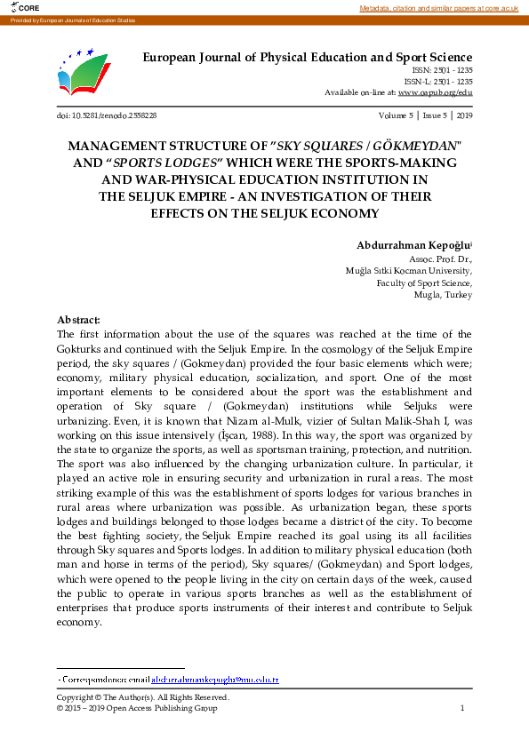 (PDF) Management Structure of "Sky Squares / Gökmeydan" and "Sports Lodges" Which Were the ...