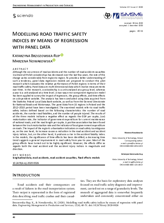 (PDF) Modelling road traffic safety indices by means of regression with panel data