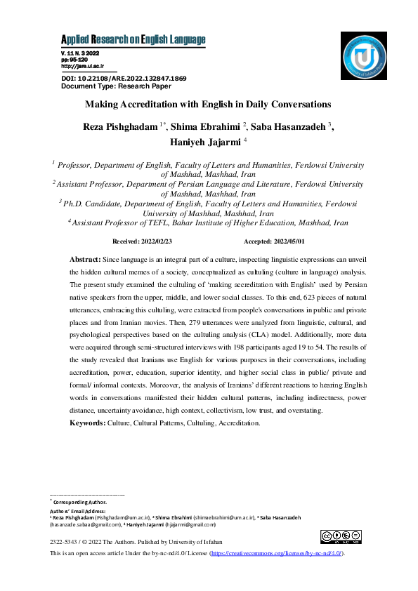 (PDF) Accreditation in Persian English Conversations
