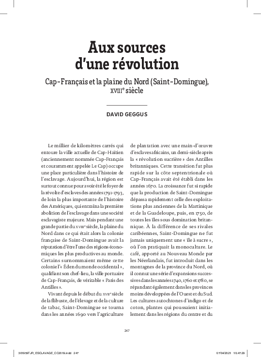 (PDF) “Aux sources d’une révolution: Cap-Français et la plaine du Nord ...