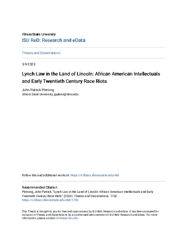 (PDF) Lynch Law in the Land of Lincoln: African American Intellectuals ...
