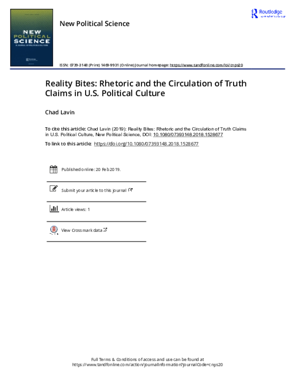 (PDF) Reality Bites: Rhetoric and the Circulation of Truth Claims in U ...