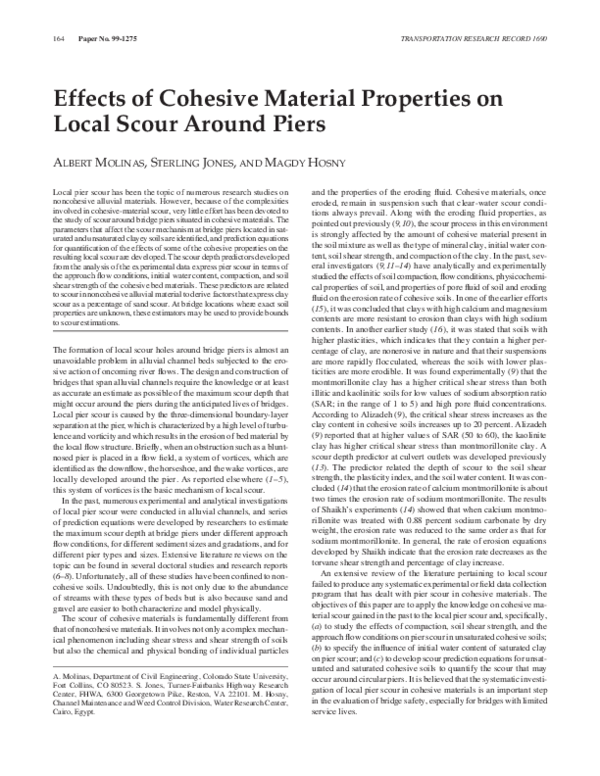 (PDF) Effects of Cohesive Material Properties on Local Scour Around Piers