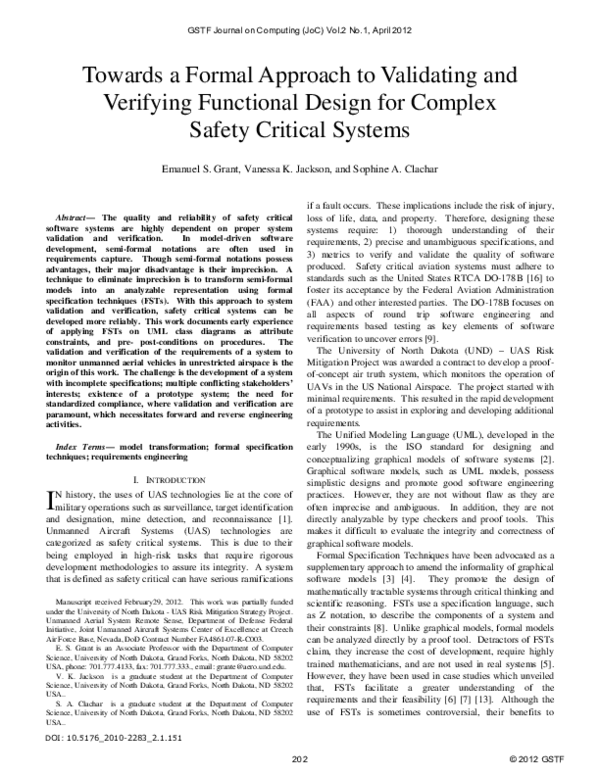 (PDF) Towards a Formal Approach to Validating and Verifying Functional Design for Complex Safety ...
