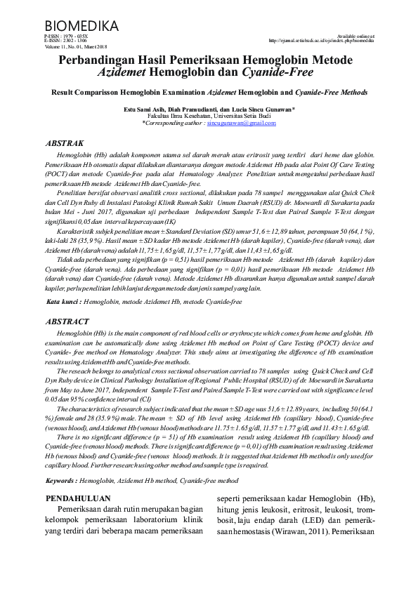 (PDF) Perbandingan Hasil Pemeriksaan Hemoglobin Metode Azidemet ...