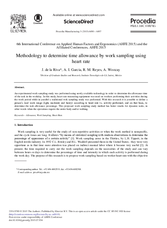 (PDF) Methodology to Determine Time Allowance by Work Sampling Using ...