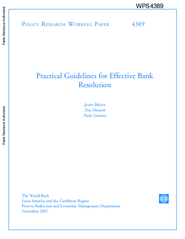 (PDF) Practical Guidelines For Effective Bank Resolution