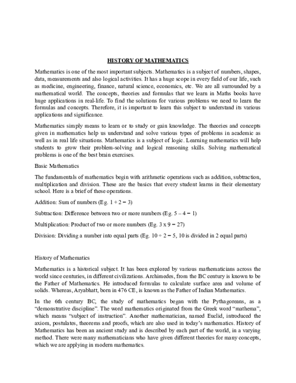 (DOC) HISTORY OF MATHEMATICS