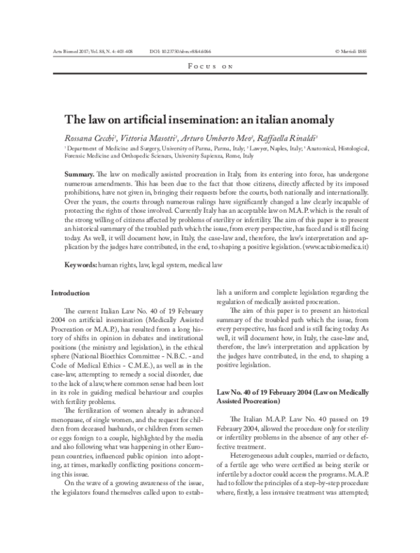 (PDF) The law on artificial insemination: an italian anomaly