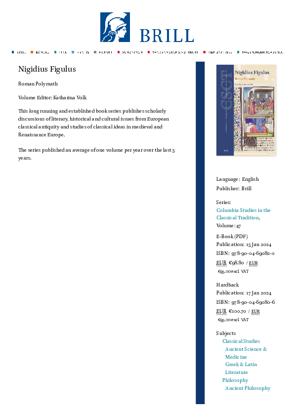 (PDF) Nigidius Pythagoricus: Etruscan disciplina and Greek Philosophy