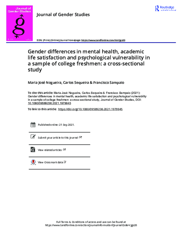 (PDF) Gender differences in mental health, academic life satisfaction ...