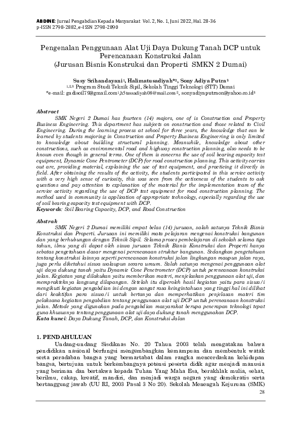 (PDF) Pengenalan Penggunaan Alat Uji Daya Dukung Tanah DCP untuk Perencanaan Konstruksi Jalan ...
