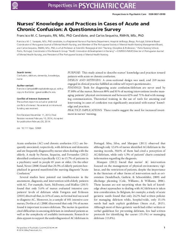 (PDF) Nurses' Knowledge and Practices in Cases of Acute and Chronic ...