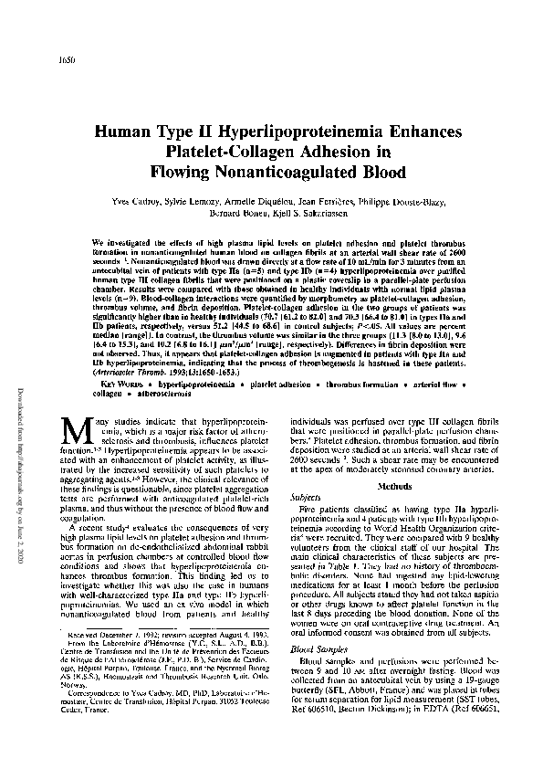 (PDF) Human type II hyperlipoproteinemia enhances platelet-collagen ...