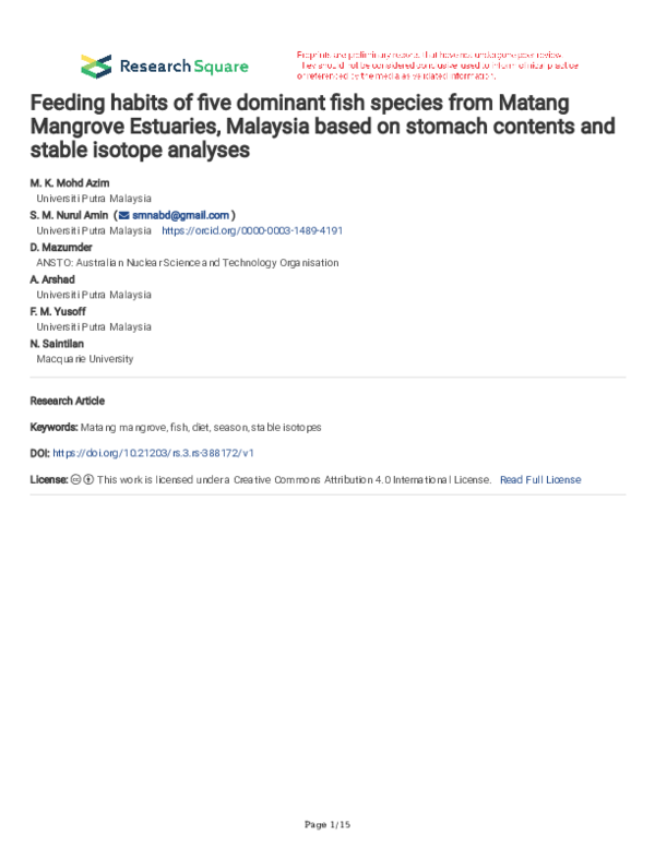 (PDF) Feeding habits of five dominant fish species from Matang Mangrove ...
