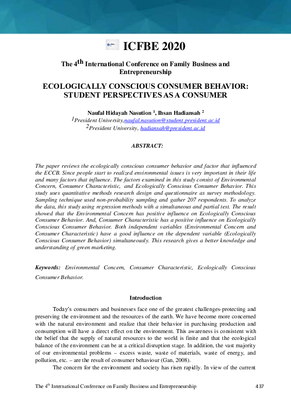 (PDF) Ecologically Conscious Consumer Behavior: Student Perspectives as a Consumer