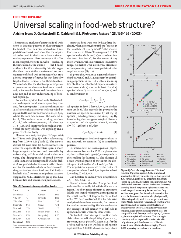 (PDF) Universal scaling in food-web structure?