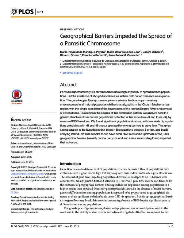 (PDF) Geographical Barriers Impeded the Spread of a Parasitic ...