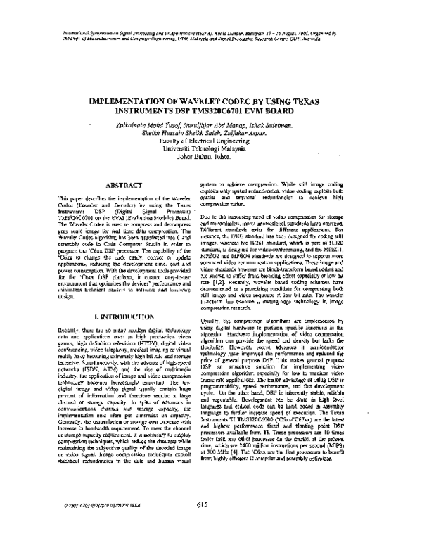 (PDF) Implementation of wavelet codec by using Texas Instruments DSP TMS320c6701 EVM board