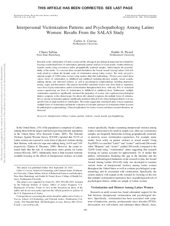 (PDF) Interpersonal Victimization Patterns and Psychopathology in a ...