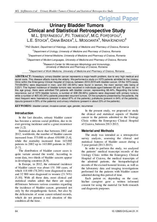 (PDF) Urinary Bladder Tumors Clinical and Statistical Retrospective Study