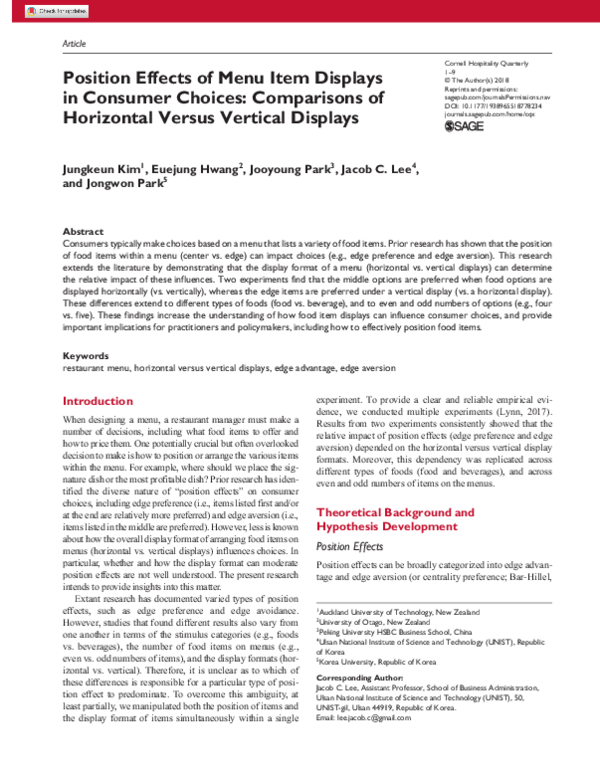 (PDF) Position Effects of Menu Item Displays in Consumer Choices ...