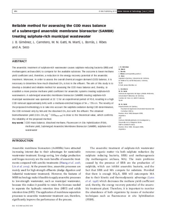 (PDF) Reliable method for assessing the COD mass balance of a submerged ...