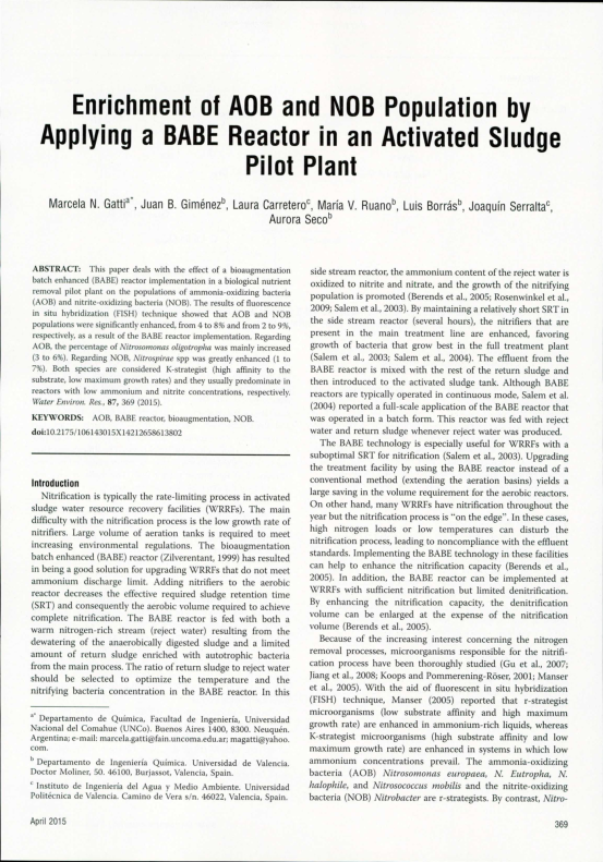 (PDF) Enrichment of AOB and NOB Population by Applying a BABE Reactor ...