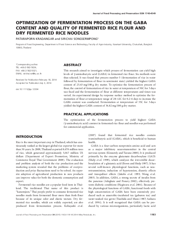 (PDF) Optimization of Fermentation Process on the GABA Content and ...