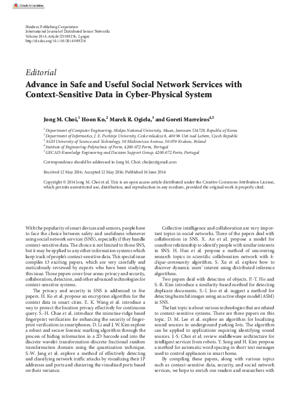 (PDF) Advance in Safe and Useful Social Network Services with Context-Sensitive Data in Cyber ...