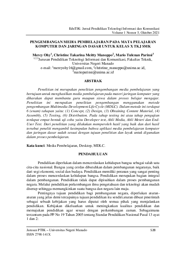 (PDF) Pengembangan Media Pembelajaran Pada Mata Pelajaran Komputer Dan Jaringan Dasar Untuk ...