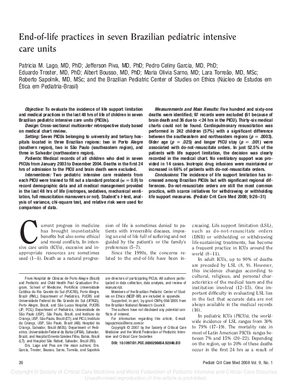 (PDF) End-of-life practices in seven Brazilian pediatric intensive care ...
