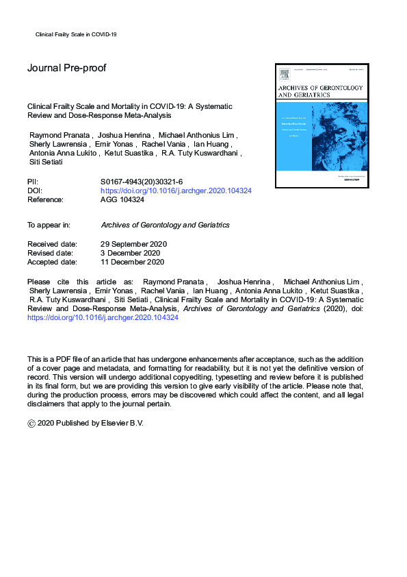 (PDF) Clinical frailty scale and mortality in COVID-19: A systematic ...