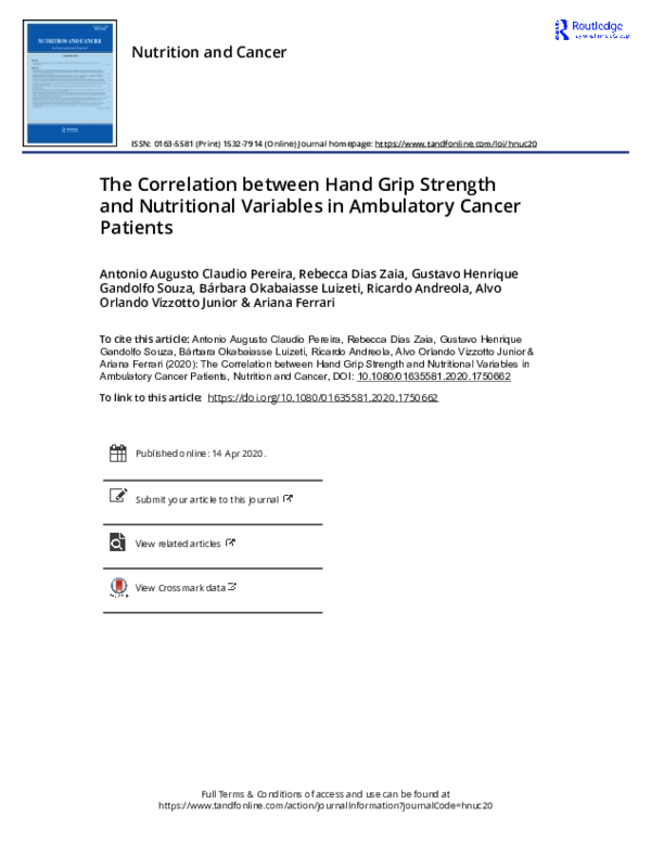 (PDF) Correlation between hand grip strength and nutritional status in ...