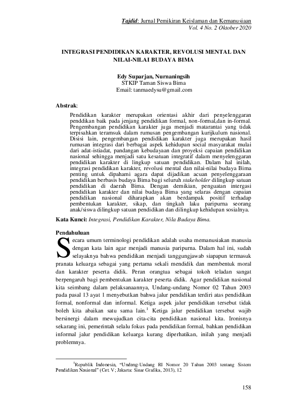 (PDF) Integrasi Pendidikan Karakter, Revolusi Mental Dan Nilai-Nilai ...