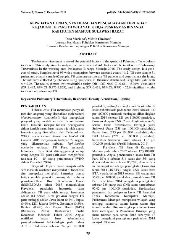 (PDF) Kepadatan Hunian, Ventilasi Dan Pencahayaan Terhadap Kejadian TB ...