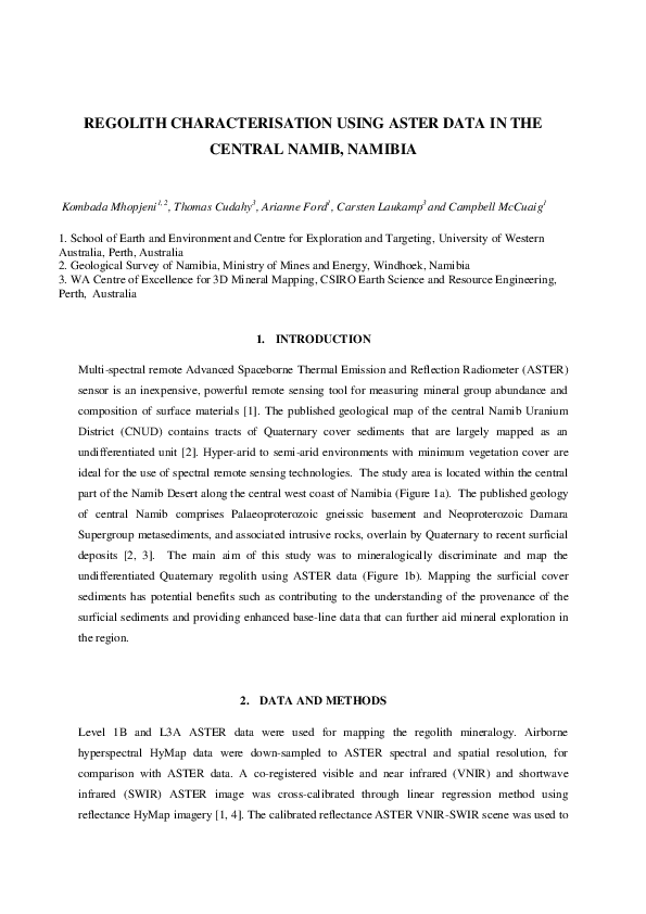 (PDF) Regolith characterization using ASTER data in the Central Namib, Namibia