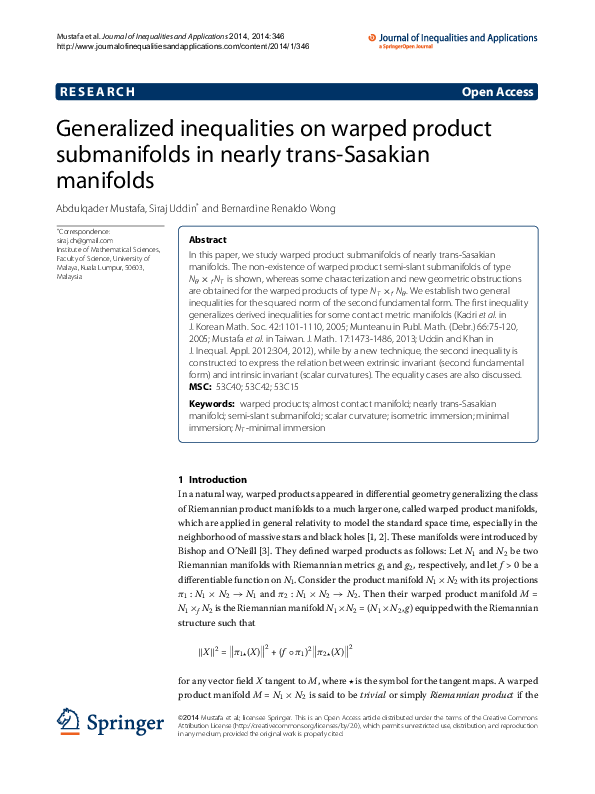 Pdf Generalized Inequalities On Warped Product Submanifolds In Nearly Trans Sasakian Manifolds
