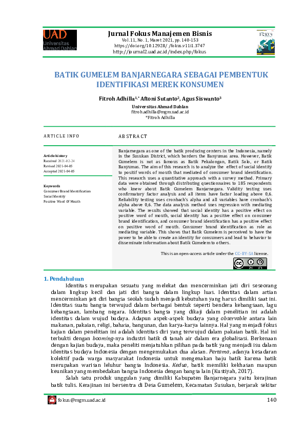 (PDF) Batik Gumelem Banjarnegara Sebagai Pembentuk Identifikasi Merek ...